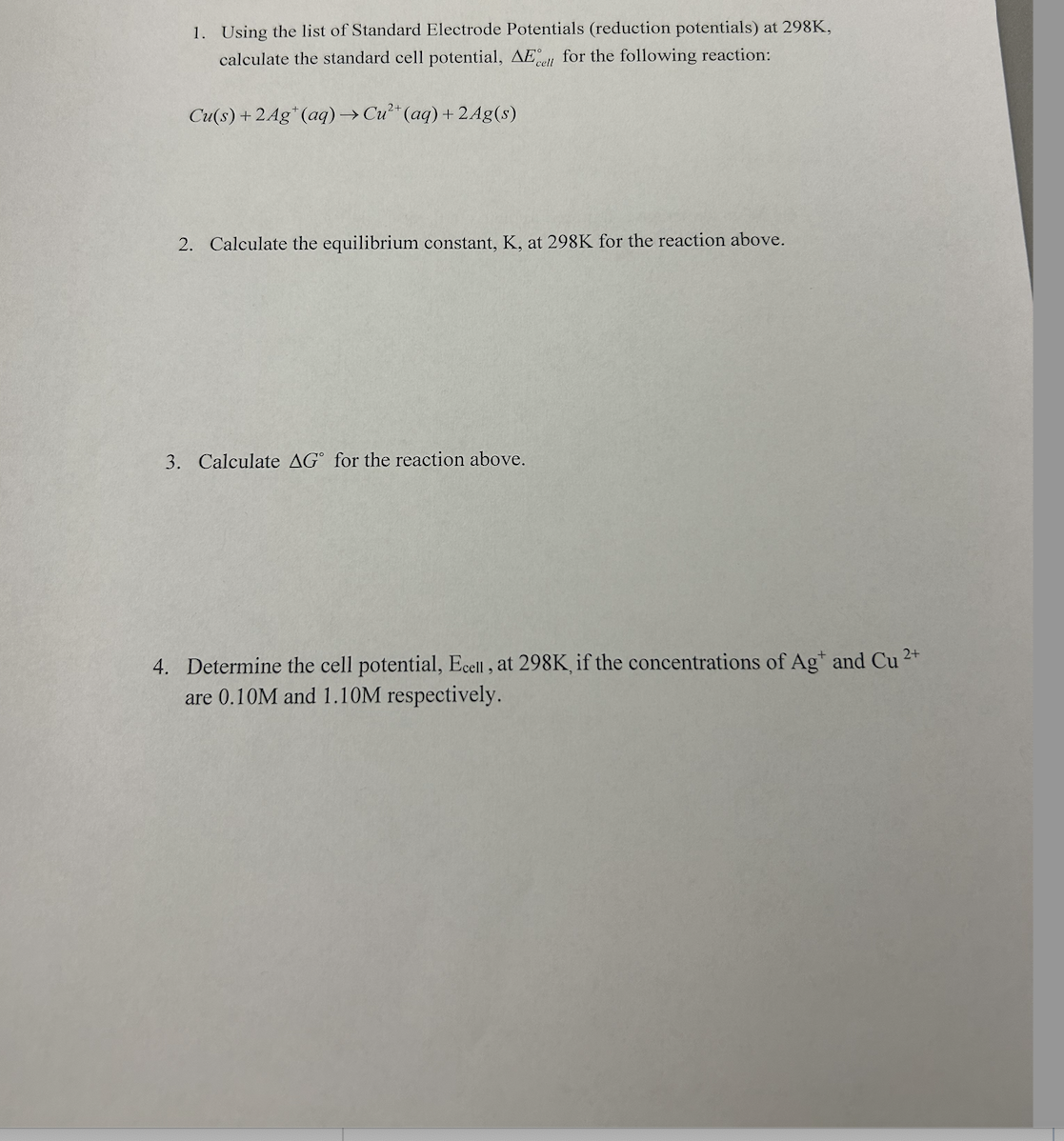Solved 1.Using the list of Standard Electrode Potentials | Chegg.com