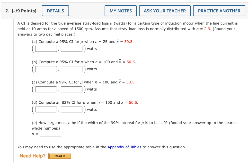 Solved A CI is desired for the true average stray-load loss | Chegg.com