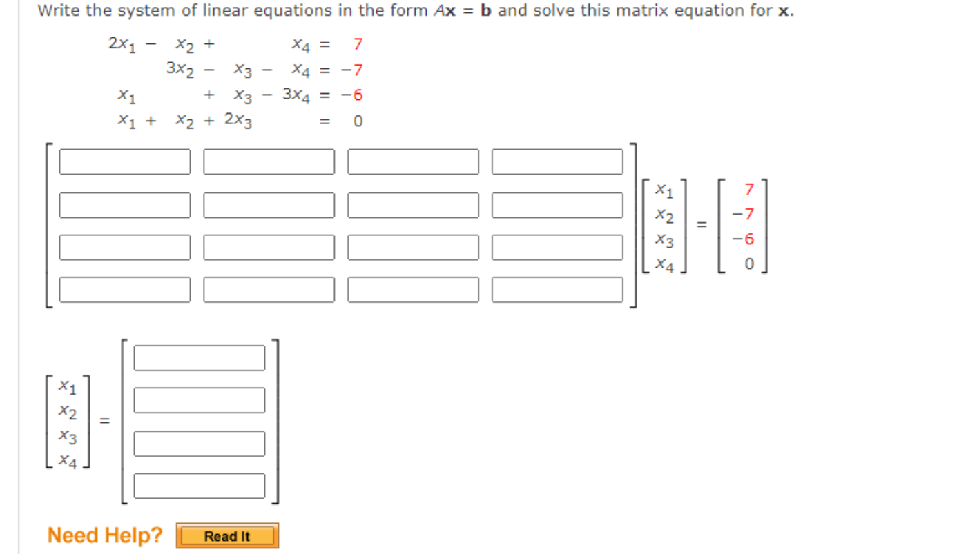 Solved Write the system of linear equations in the form Ax=b | Chegg.com