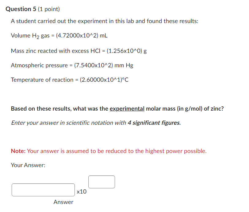 Solved Question 2 (1 point) A student carried out the | Chegg.com