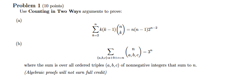 Solved Problem 1 (10 points) Use Counting in Two Ways | Chegg.com