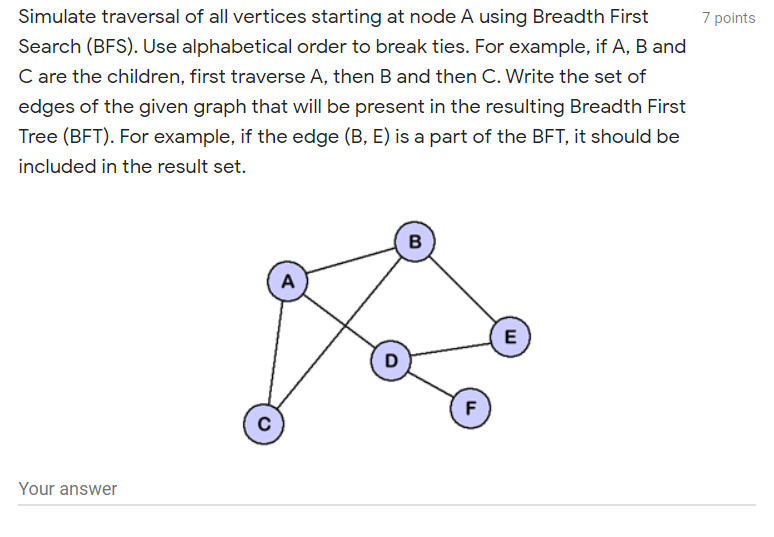 Solved 7 points Simulate traversal of all vertices starting | Chegg.com