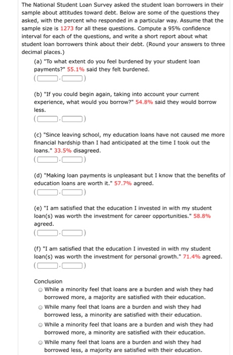 Solved The National Student Loan Survey asked the student | Chegg.com