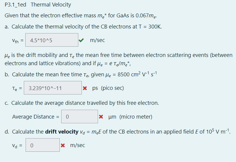 Solved P3.1_1ed Thermal Velocity Given that the electron | Chegg.com