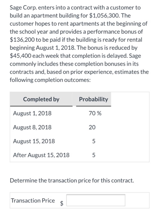 Solved Sage Corp. enters into a contract with a customer to | Chegg.com