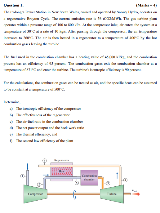 Solved Question 1: ( Marks =4) The Colongra Power Station in | Chegg.com