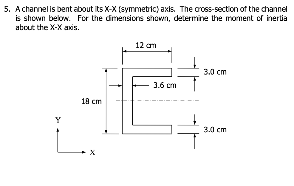 Solved 5. A channel is bent about its X-X (symmetric) axis. | Chegg.com