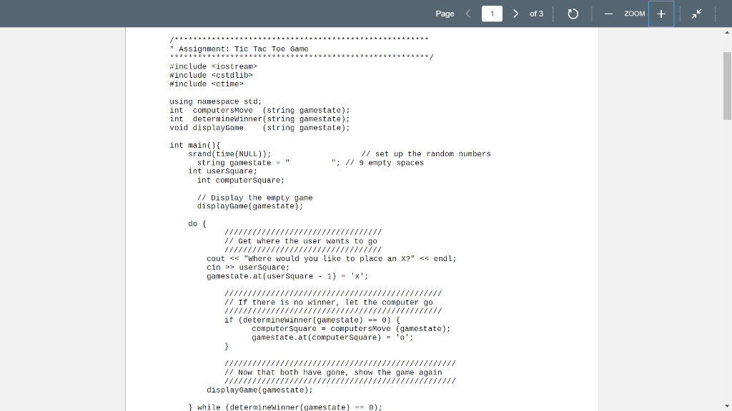 Solved Page of 3 0 - ZOOM + * Assignment: Tic Tac Toe | Chegg.com