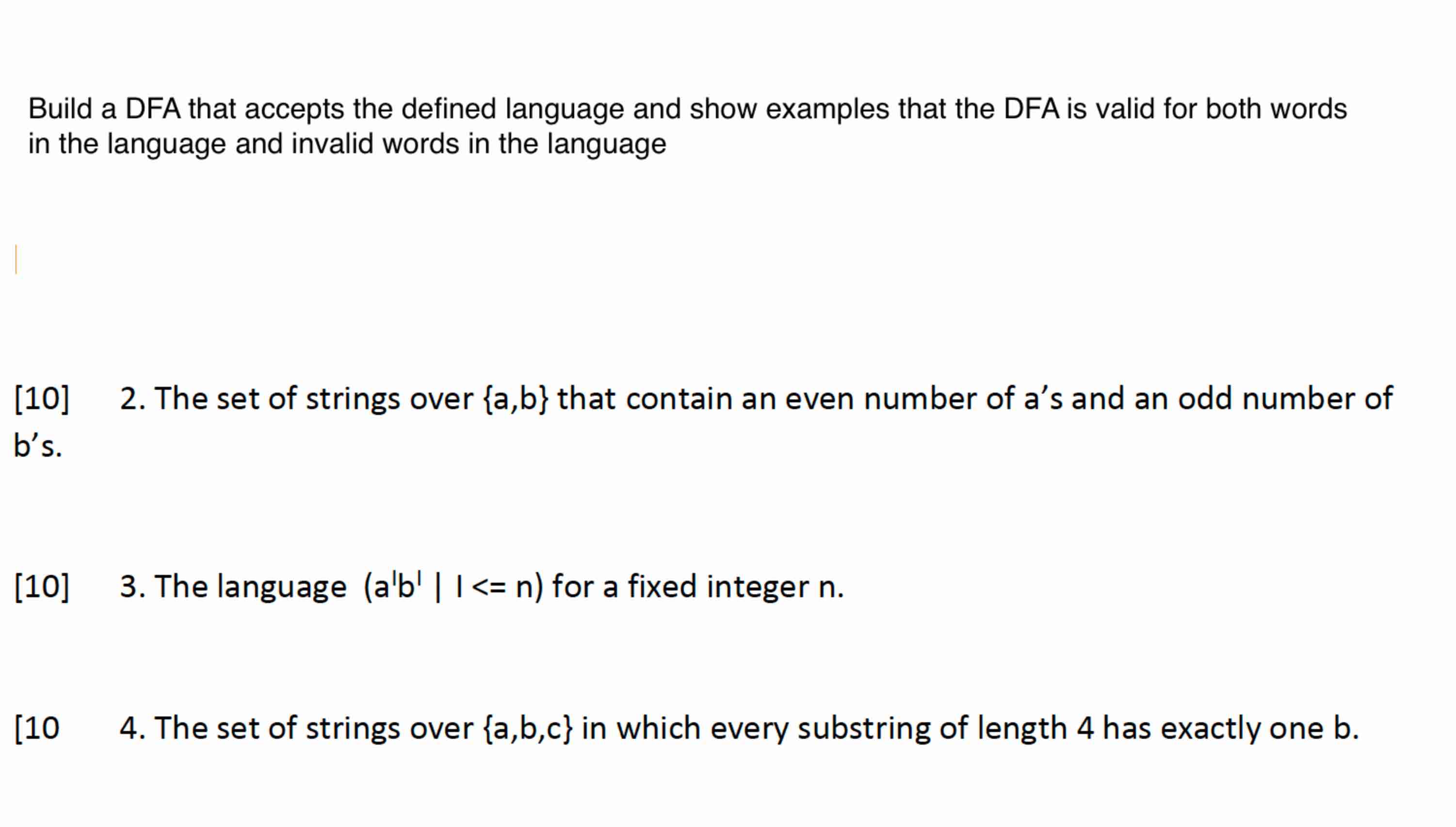 Solved [10] 2. ﻿The set of ﻿strings over {a,b} ﻿that contain | Chegg.com
