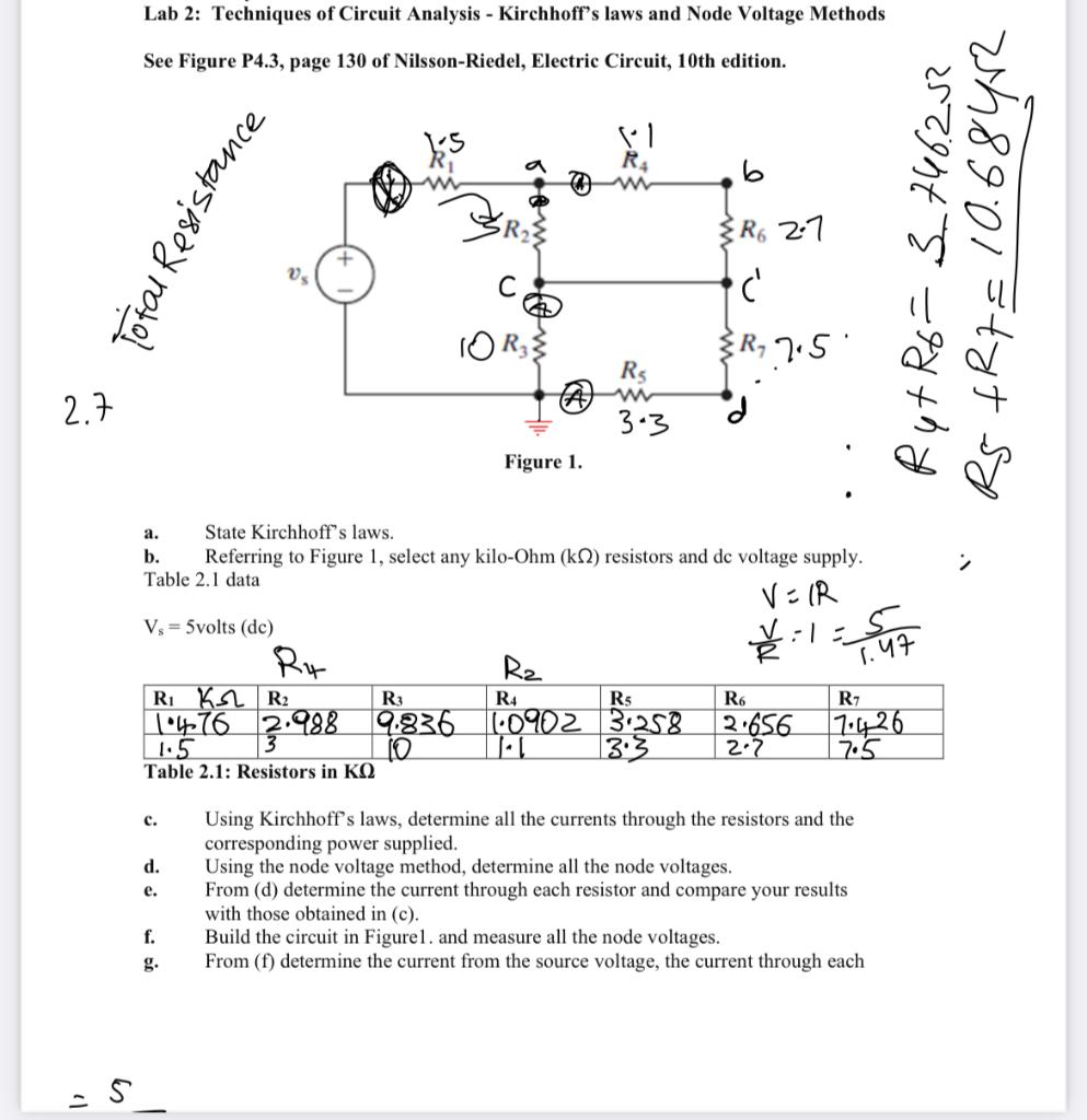 Solved Lab 2: Techniques of Circuit Analysis - Kirchhoff's | Chegg.com