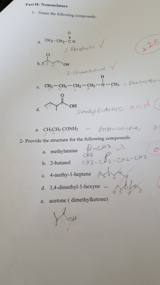Solved Part II: Nomenclature 1- Name the following | Chegg.com