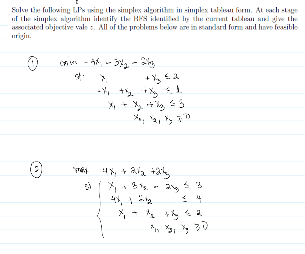 Solved Solve The Following Lps Using The Simplex Algorithm 6307
