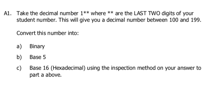Solved A1. Take the decimal number 1** where ** are the LAST | Chegg.com