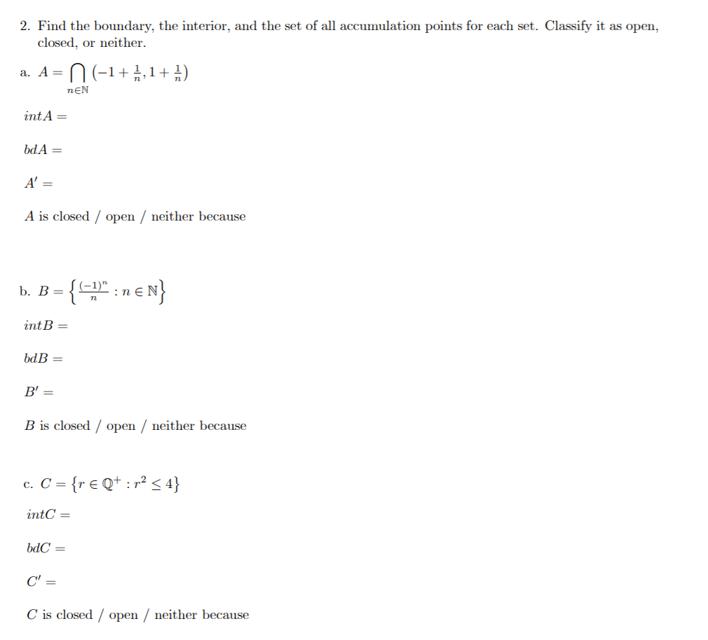 Solved 2. Find the boundary, the interior, and the set of | Chegg.com