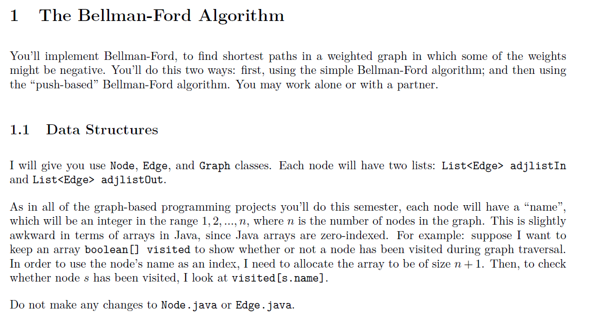 Solved Bellman Ford Algorithm Please Write Code In Java 1693