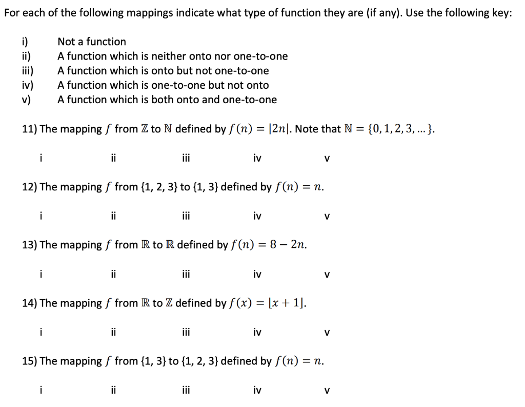 Solved For each of the following mappings indicate what type | Chegg.com