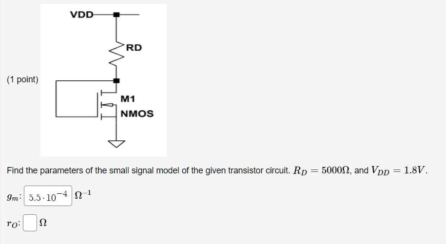Solved VDD RD (1 point) M1 NMOS Find the parameters of the | Chegg.com