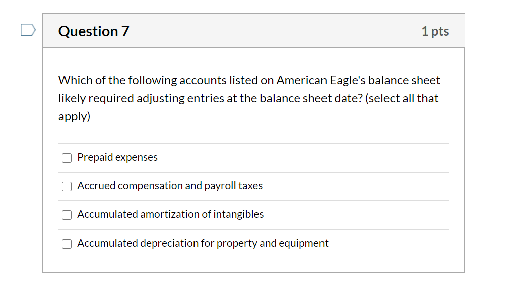 Solved Question 7 1 pts Which of the following accounts | Chegg.com