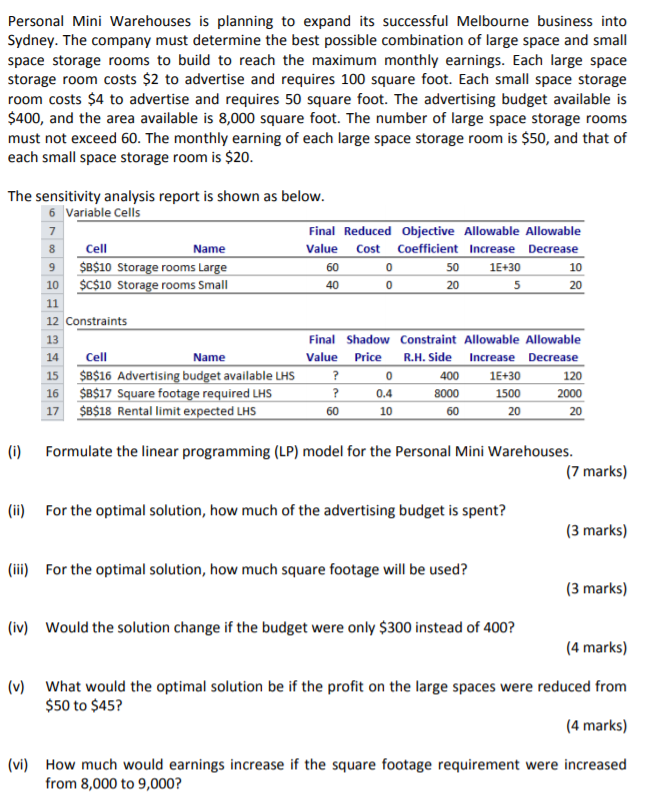 Solved Personal Mini Warehouses is planning to expand its | Chegg.com