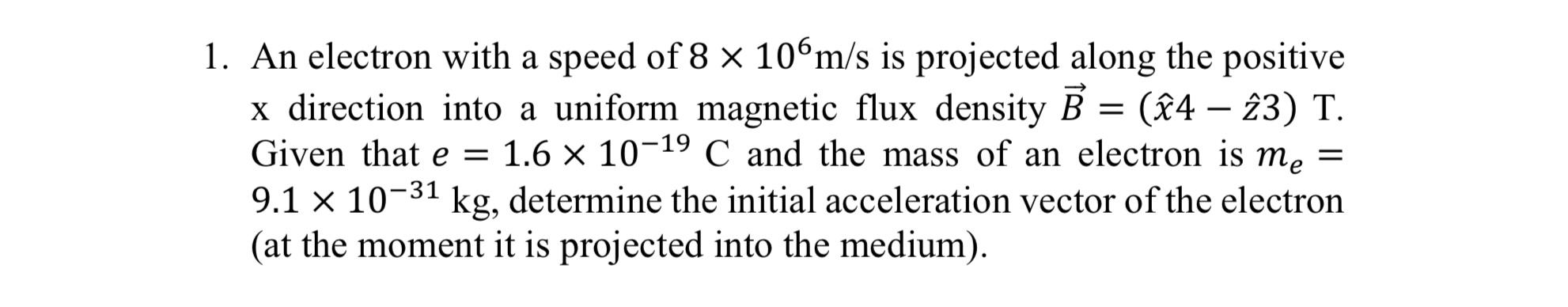 Solved An electron with a speed of 8×106 m/s is projected | Chegg.com