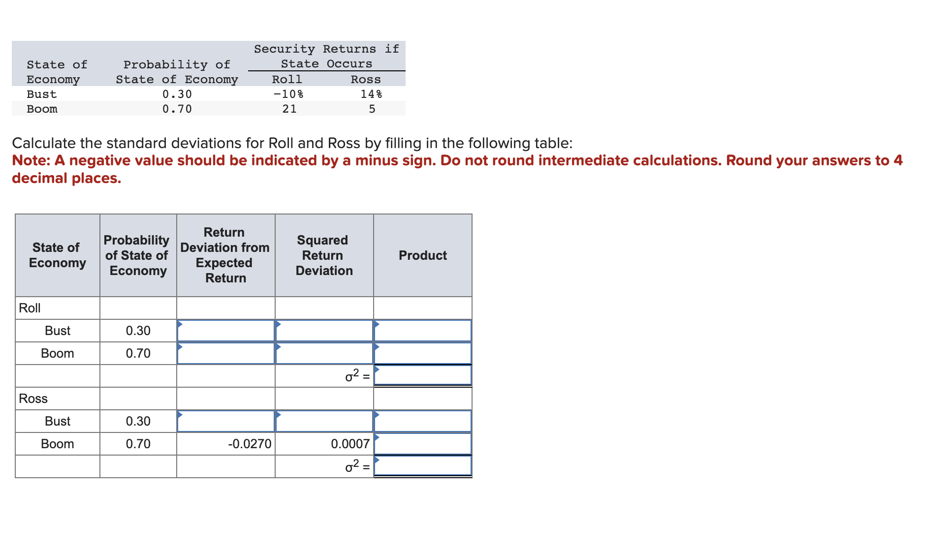 Solved Calculate the standard deviations for Roll and Ross | Chegg.com