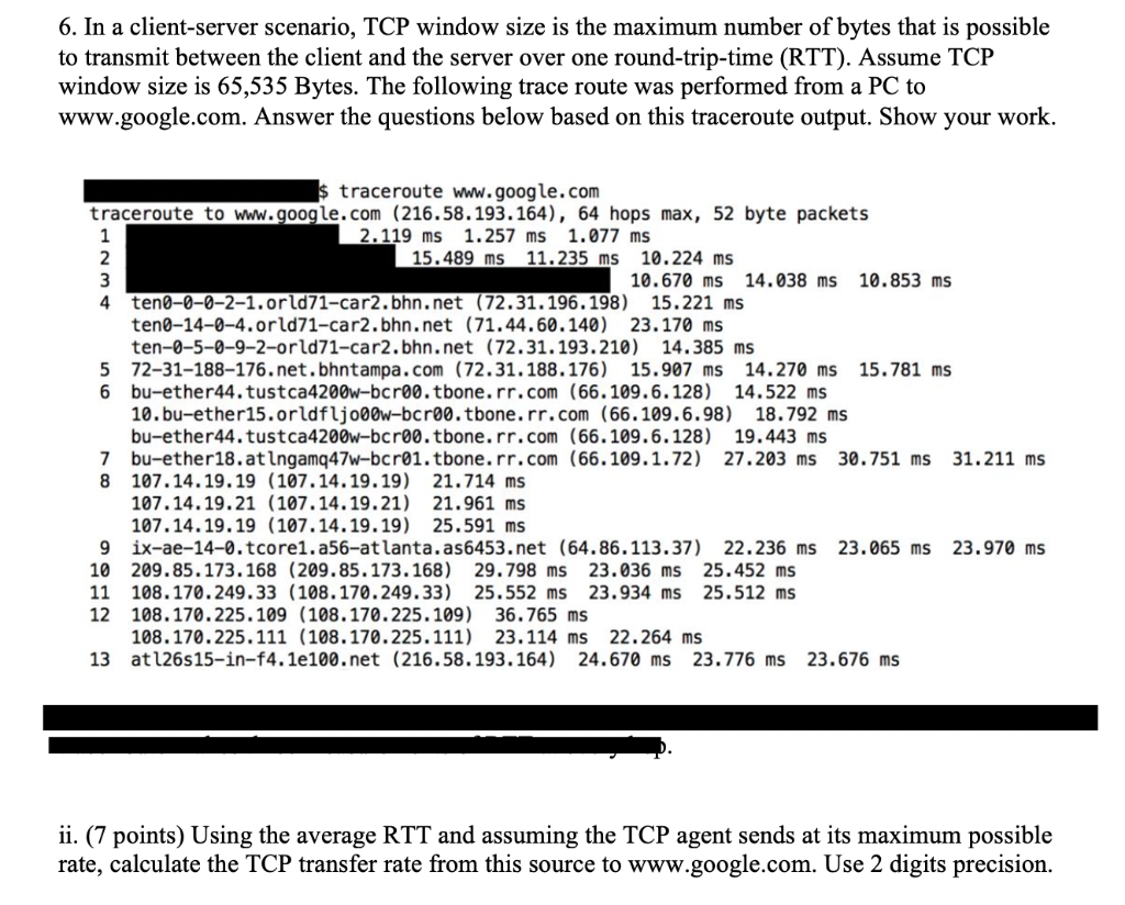 6 In A Client Server Scenario Tcp Window Size Is 