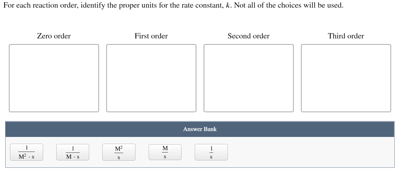 Solved For each reaction order, identify the proper units | Chegg.com