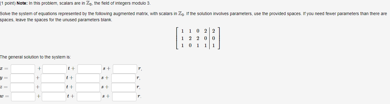 Solved (1 point) Note: In this problem, scalars are in Z5, | Chegg.com