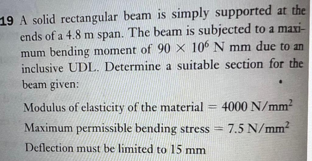 Solved 9 A solid rectangular beam is simply supported at the | Chegg.com
