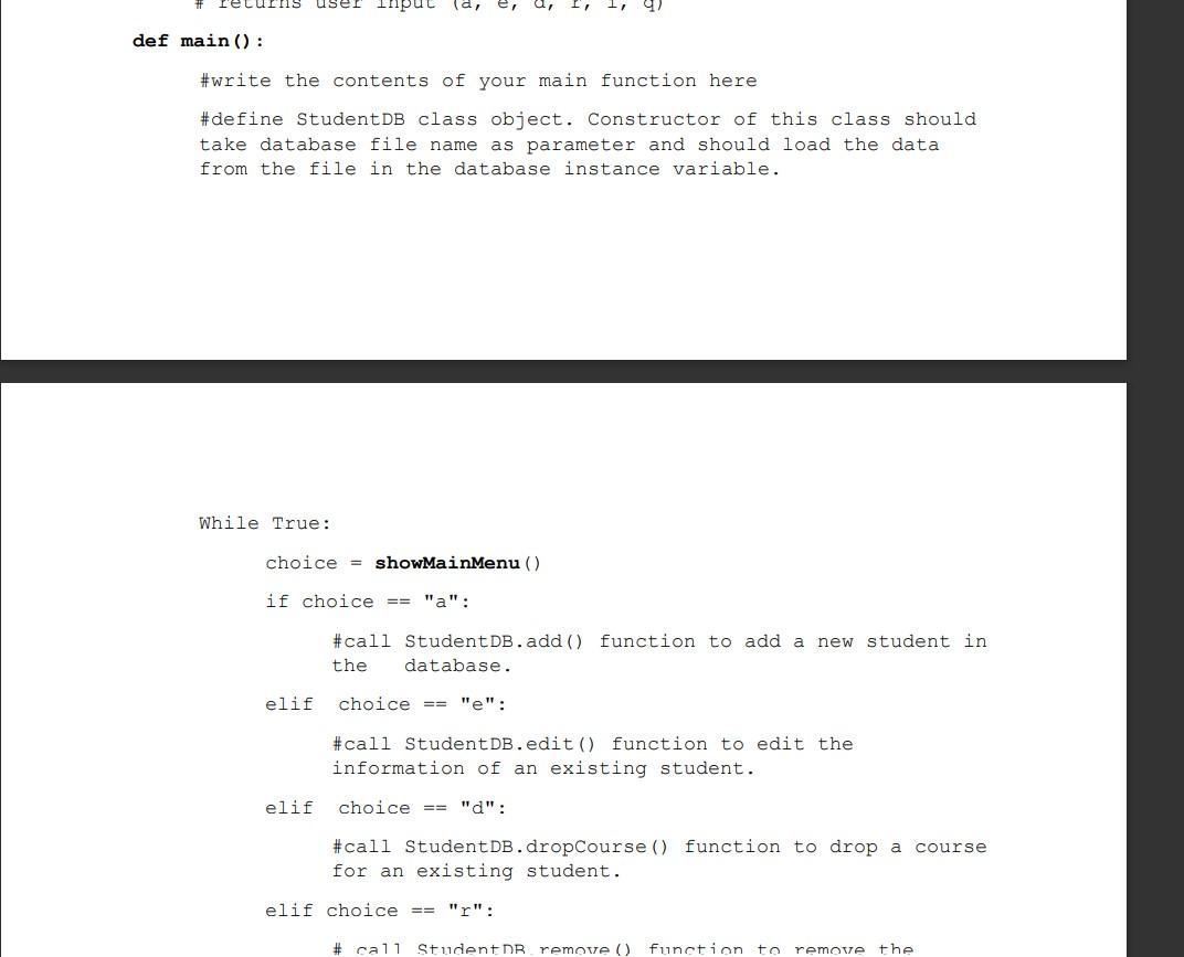 Solved So far you have implemented the student database | Chegg.com