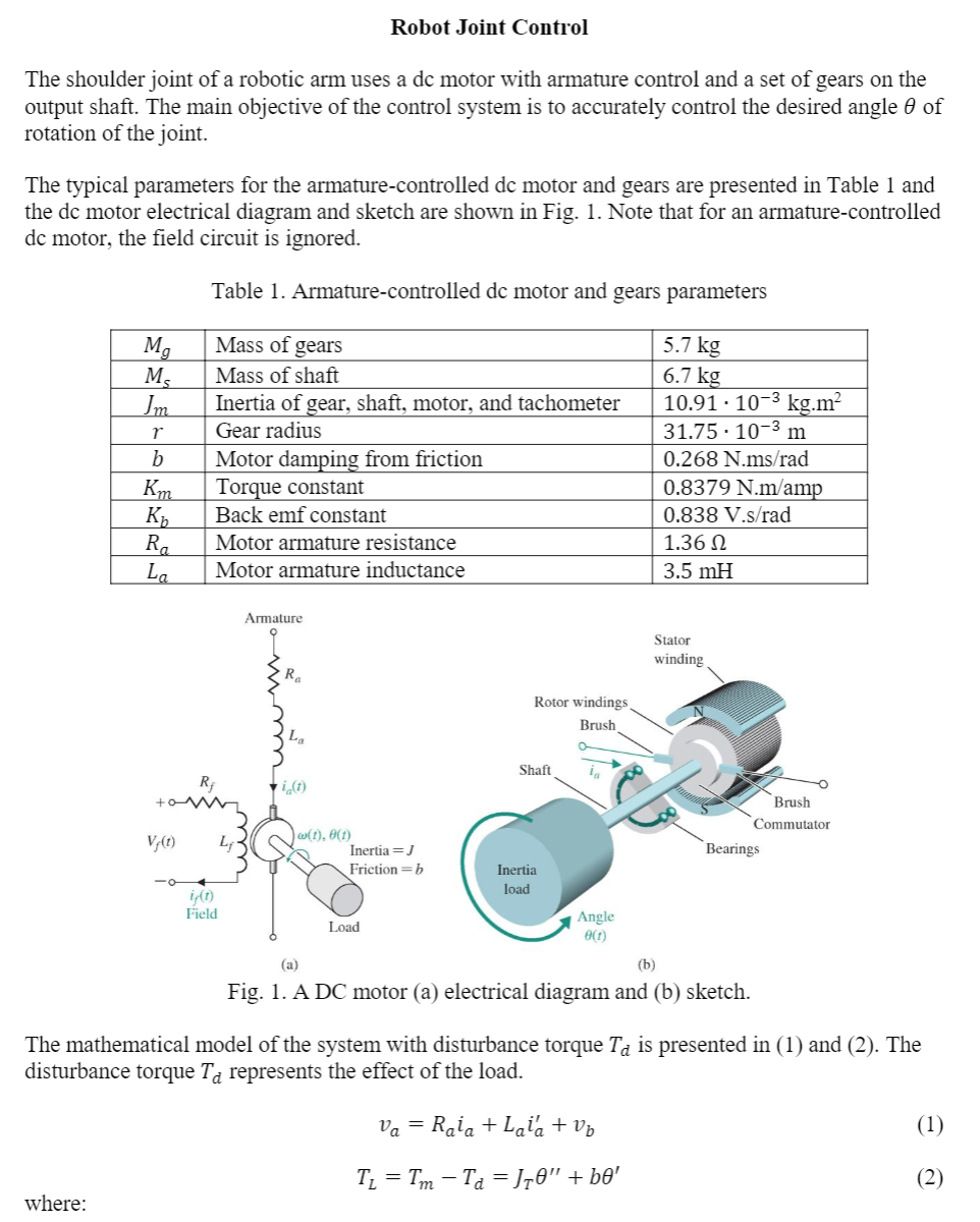 Solved Robot Joint Control The shoulder joint of a robotic | Chegg.com