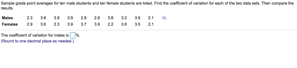 Solved Sample grade point averages for ten male students and | Chegg.com