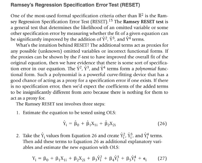 Ramseys Regression Specification Error Test Reset