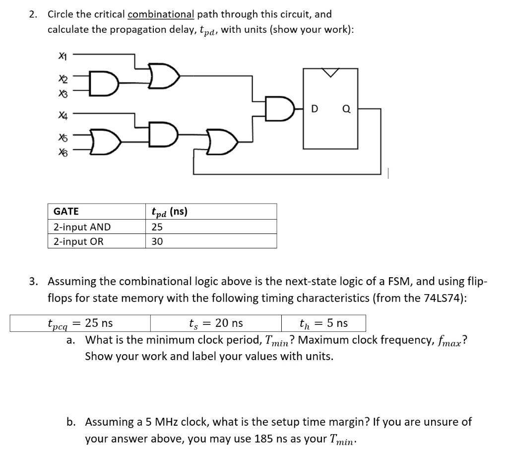 Solved 2. Circle the critical combinational path through | Chegg.com