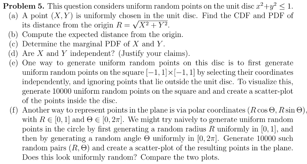 Solved Problem 5 . This question considers uniform random | Chegg.com