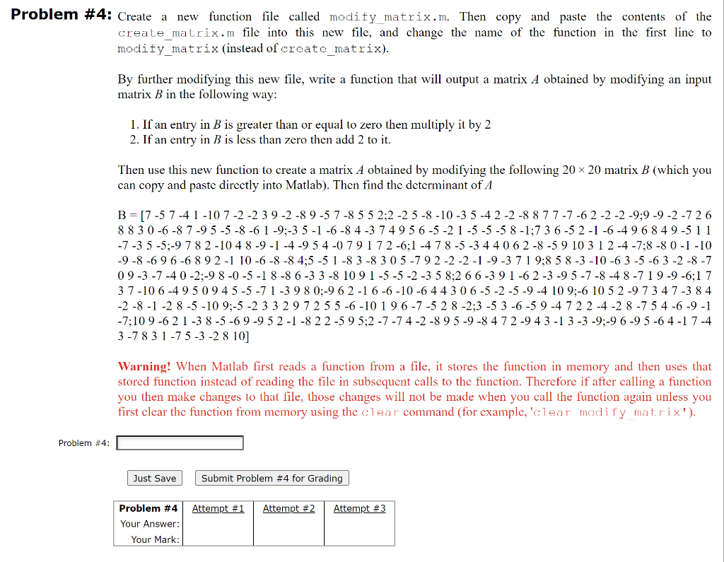 Create A New Function File Called Modify Matrix M