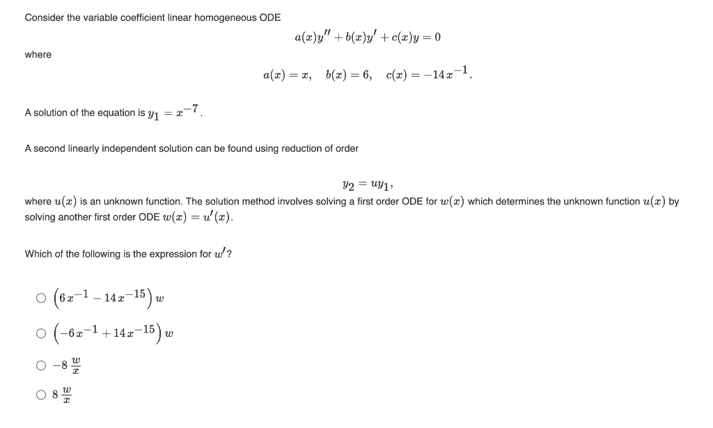 Solved Consider the variable coefficient linear homogeneous | Chegg.com