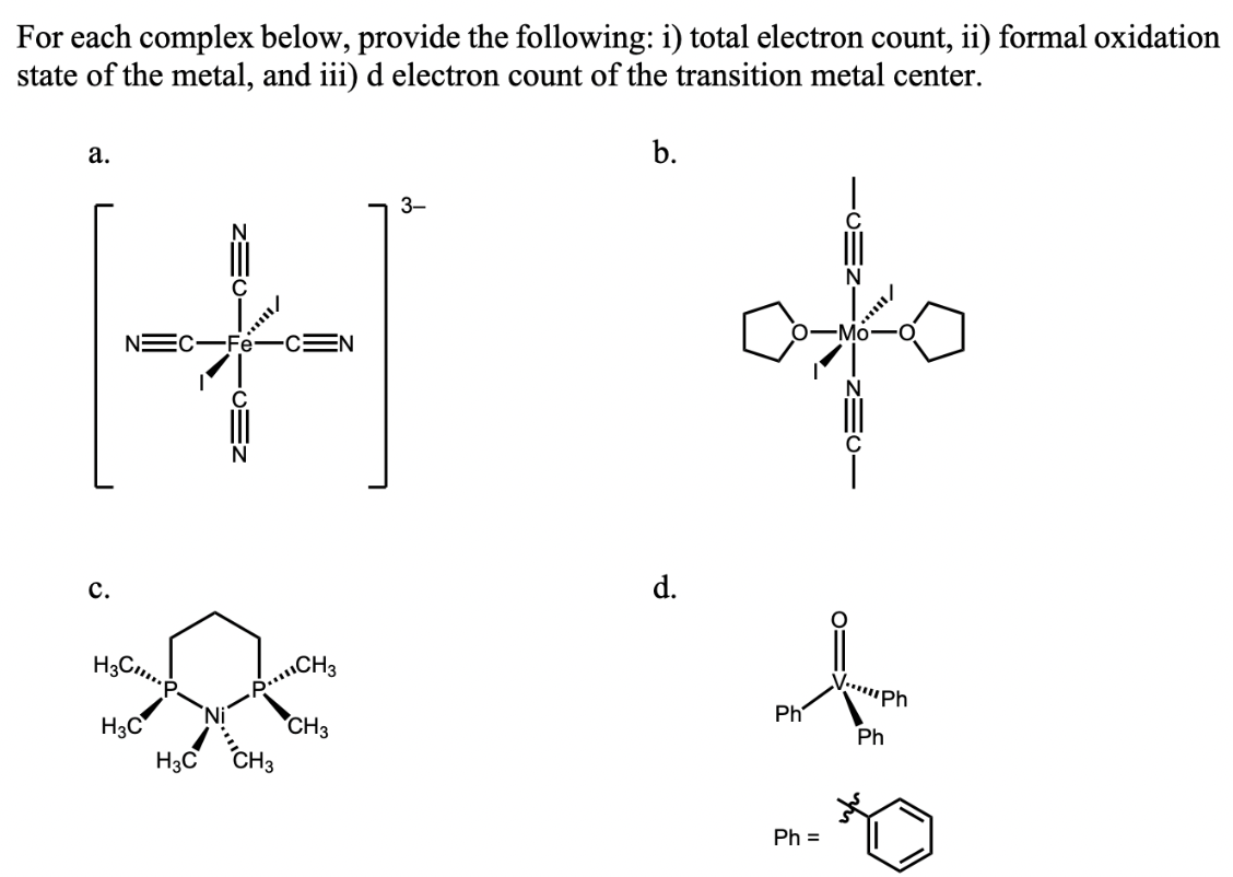 Solved For each complex below, provide the following: i) | Chegg.com