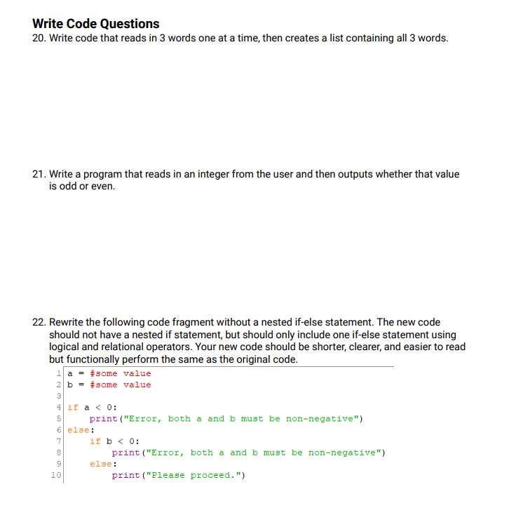 Solved Write Code Questions 20. Write code that reads in 3 | Chegg.com