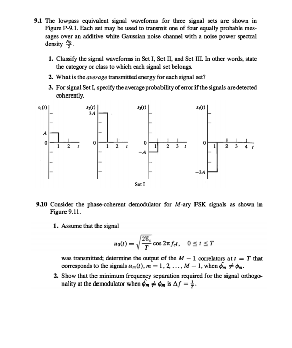 Solved 9.1 The lowpass equivalent signal waveforms for three | Chegg.com