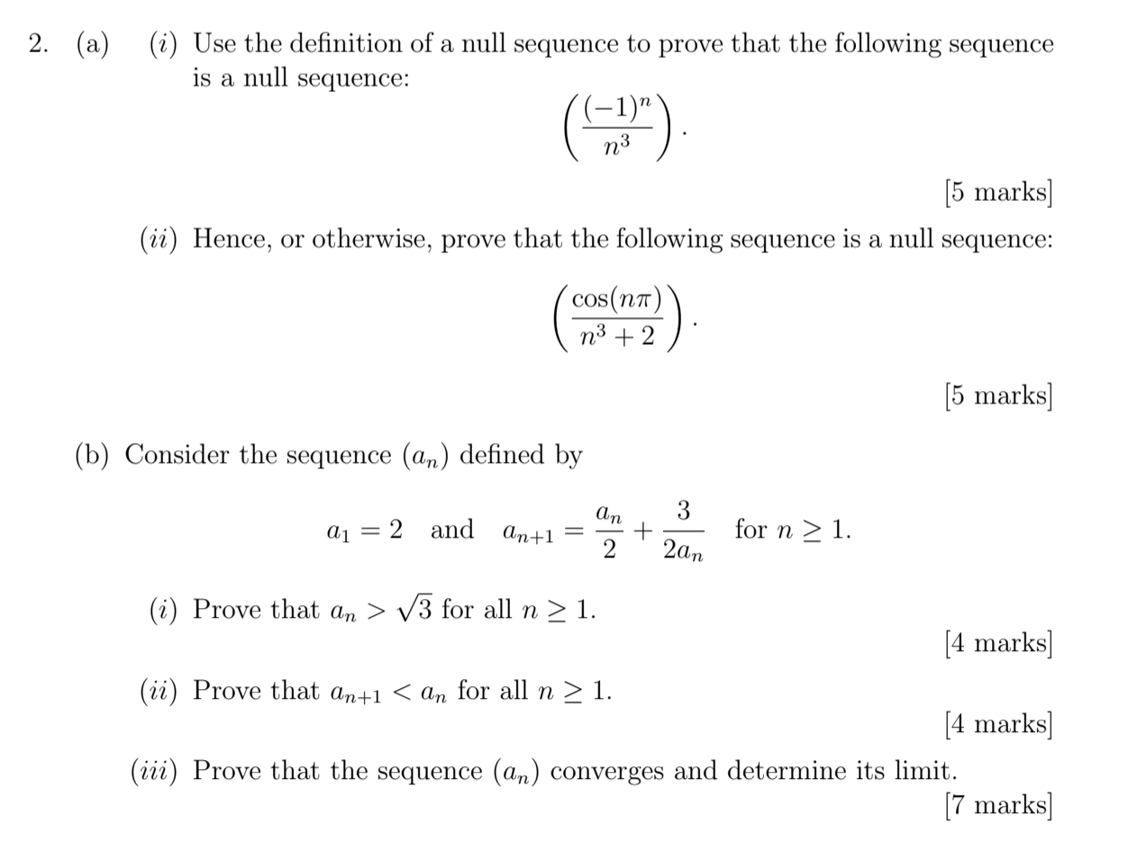 Solved 2. (a) (i) Use the definition of a null sequence to | Chegg.com
