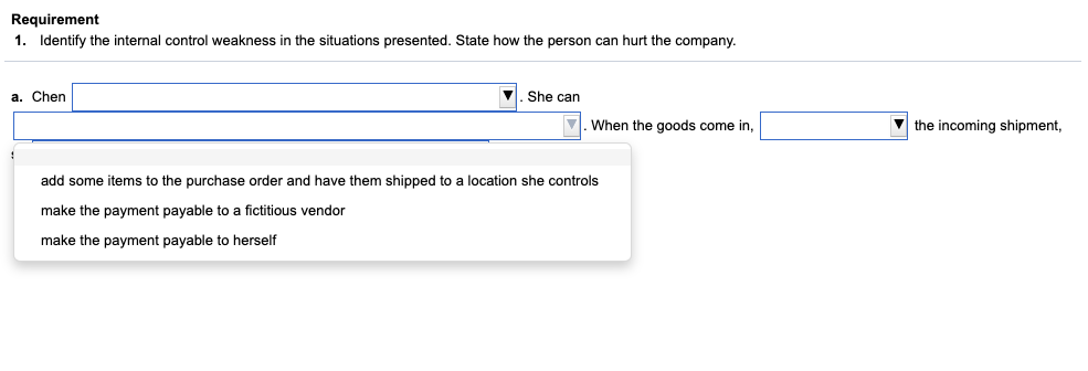 Solved Requirement 1. Identify the internal control weakness | Chegg.com