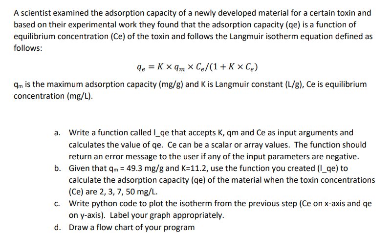 Solved A scientist examined the adsorption capacity of a | Chegg.com