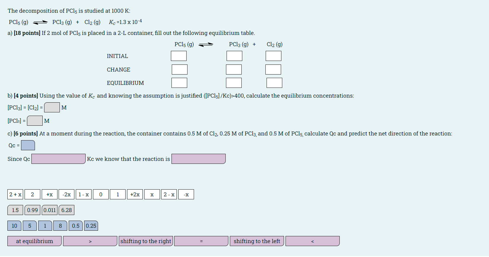 Solved The decomposition of PCl5 is studied at 1000 K : | Chegg.com