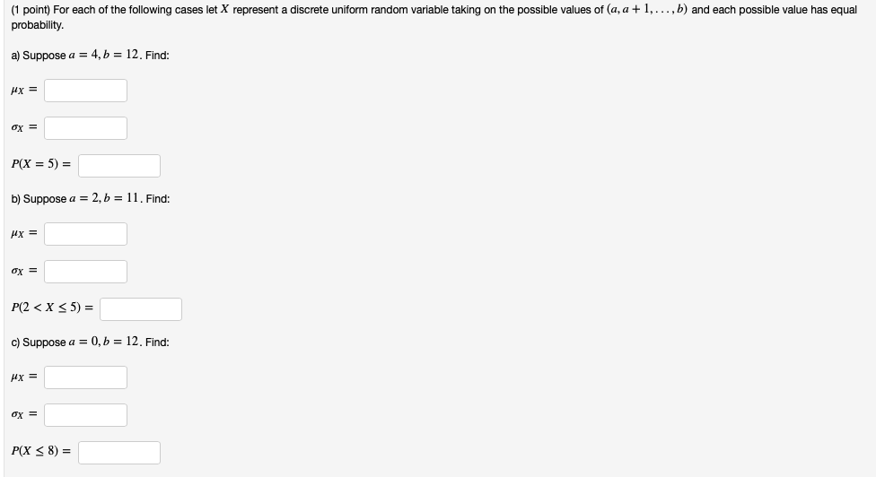 Solved (1 point) For each of the following cases let X | Chegg.com