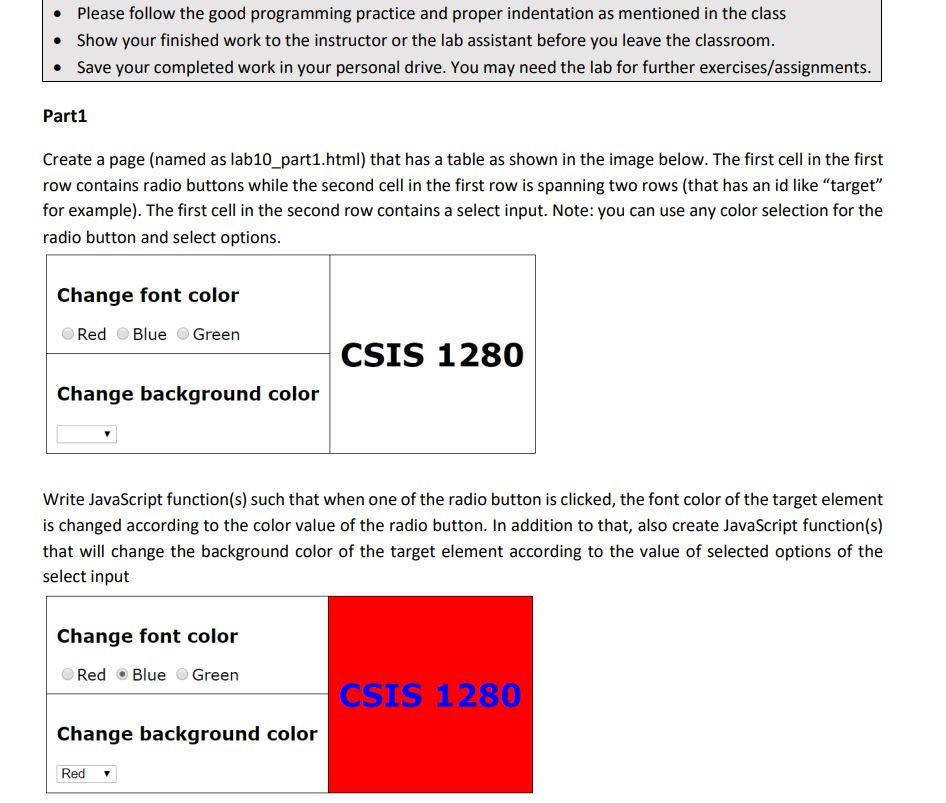 Solved Create a page (named as lab10_part1.html) that has a | Chegg.com