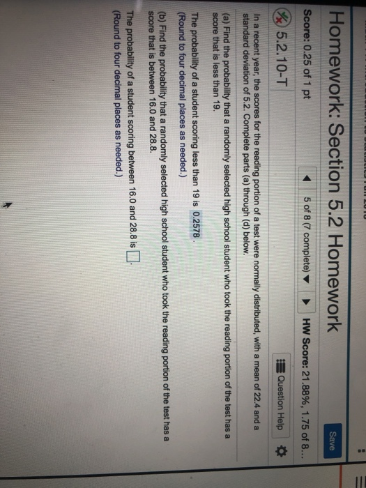 Solved Homework Section 5 2 Homework Save Score 0 25 Of 1