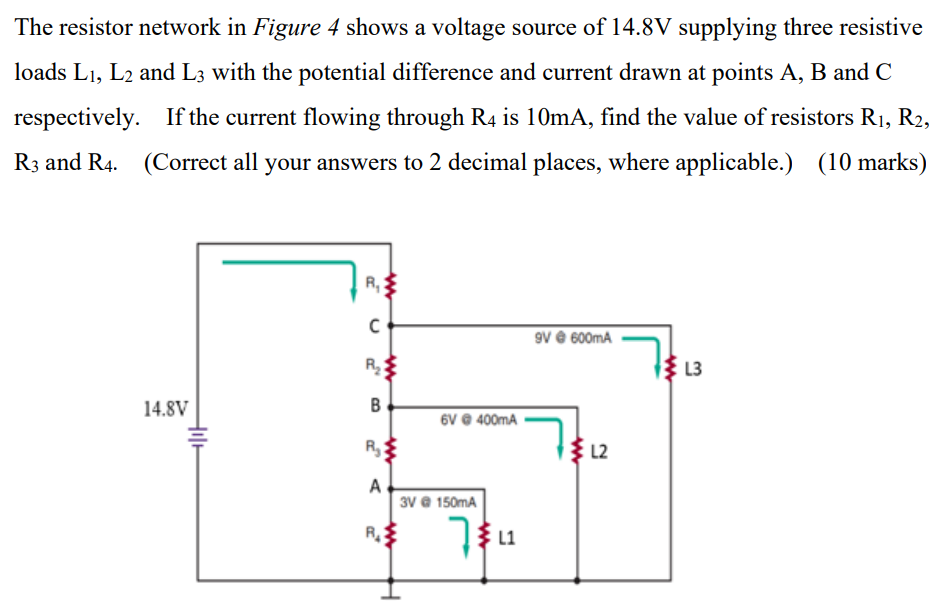 Solved The resistor network in Figure 4 shows a voltage | Chegg.com
