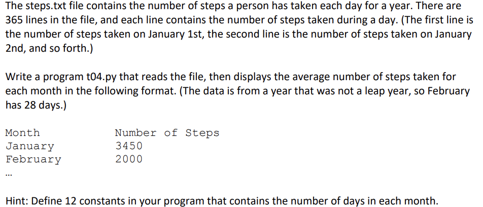 Solved The steps.txt file contains the number of steps a | Chegg.com
