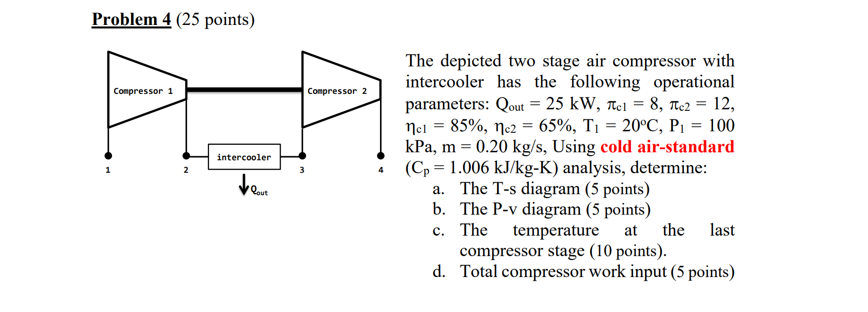 Solved Problem 4 (25 points) Compressor 1 Compressor 2 = Tc2 | Chegg.com